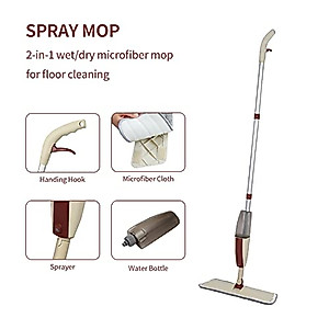 CQT Spray Mop Upgrade for Floor Cleaning - Floor Mop with a Refillable Spray Bottle and 3 Washable Pads, Flat Mop for Home Kitchen Hardwood Laminate Wood Ceramic Tiles Floor Cleaning