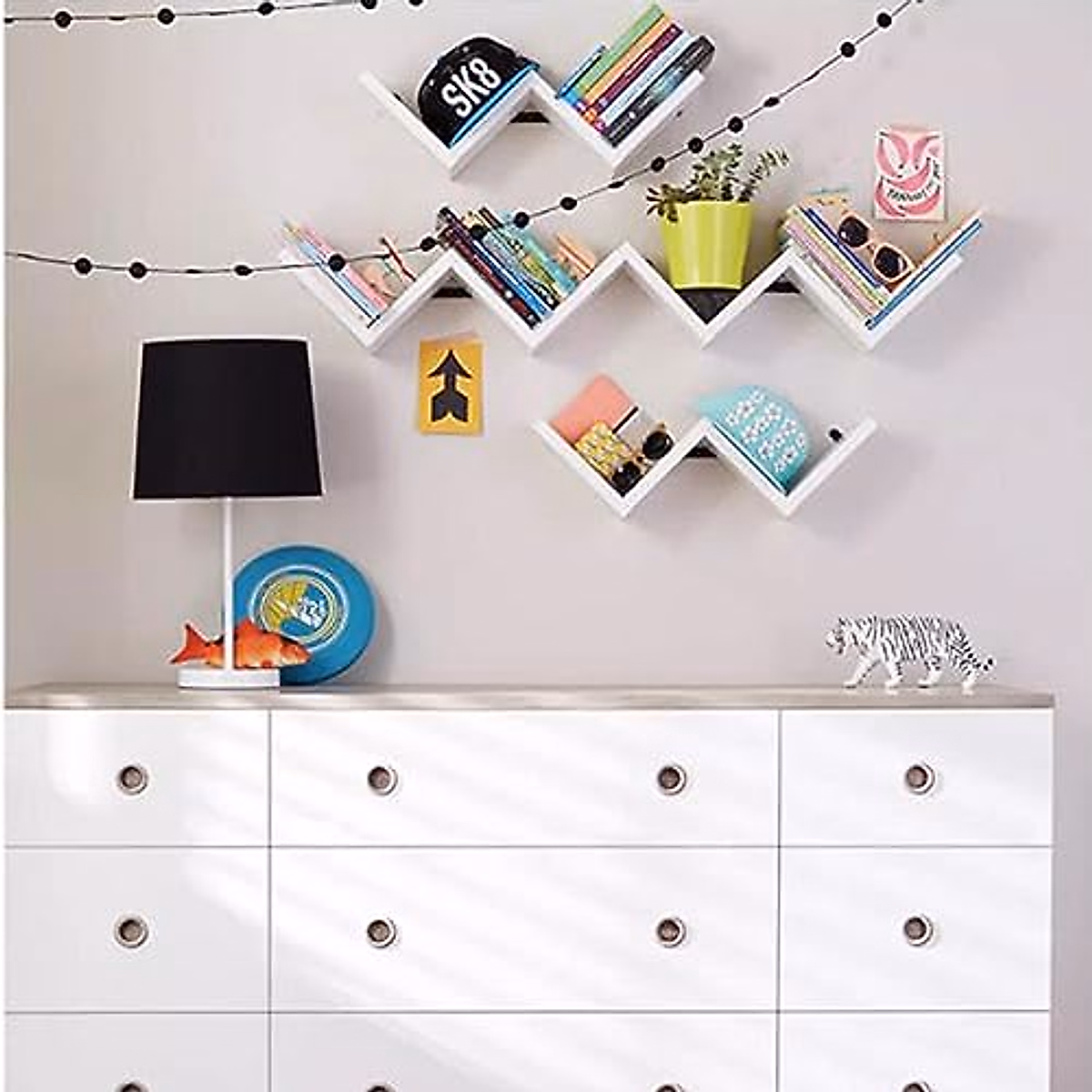 Floating Shelves W Shape Floating Shelves for Children’s Room Nursery, Wall Mounted Display Shelves Storage Unit, Modern Home Decor Wall Shelf Bookshelves for Living Room,Office,Bedroom,Bathroom,Kitch