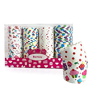 Bertacy 100-Pack Disposable Wrappers Large Paper Cake Baking Cup Cupcake Muffin Cases Birthday Party Decoration