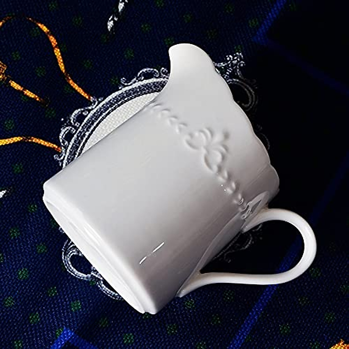 Sizikato White Porcelain Pitcher with Handle, 8 Oz Creamer Pitcher.