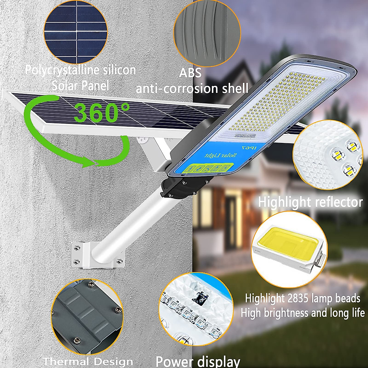 1800W Solar Street Light, 235000 Lumens Dusk to Dawn Solar Outdoor Lights Remote Control Waterproof IP67 6500K Security Solar Flood Light for Yard, Garage, Garden