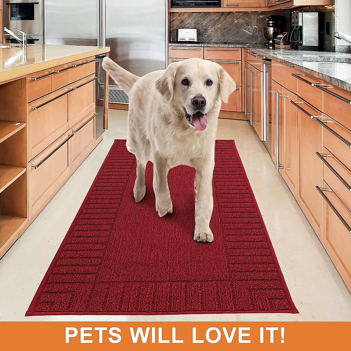 BEQHAUSE-Non-Slip-Kitchen-Mats-for-Floor [2PCS],Kitchen Mats,Machine Washable Burgundy Red Kitchen Rugs,Polypropylene Kitchen Floor Mat with TPR Backing 24x35inch/24x60inch