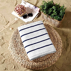 GT Globaltex Fine Linens 100% Turkish Cotton Premium Pool and Beach Towel Highly Absorbent Quick Dry Blue Striped 32" x 64" 500 GSM (1 Piece)