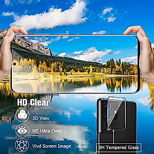 [2+2Pack] Galaxy S21 Ultra Screen Protector with Camera Lens Protector, 9H Hardness Ultrasonic Fingerprint Support 3D Curved No Bubbles,for Samsung Galaxy S21 Ultra 5G 6.8 Inch Glass Screen Protector