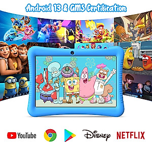 MOOKIA Kids Tablet 10 inch Android 13 Tablet for Kids 3-12 Quad Core 3+32GB Dual Camera GMS Certified WiFi Tablet Parental Control with Drop-Proof Case