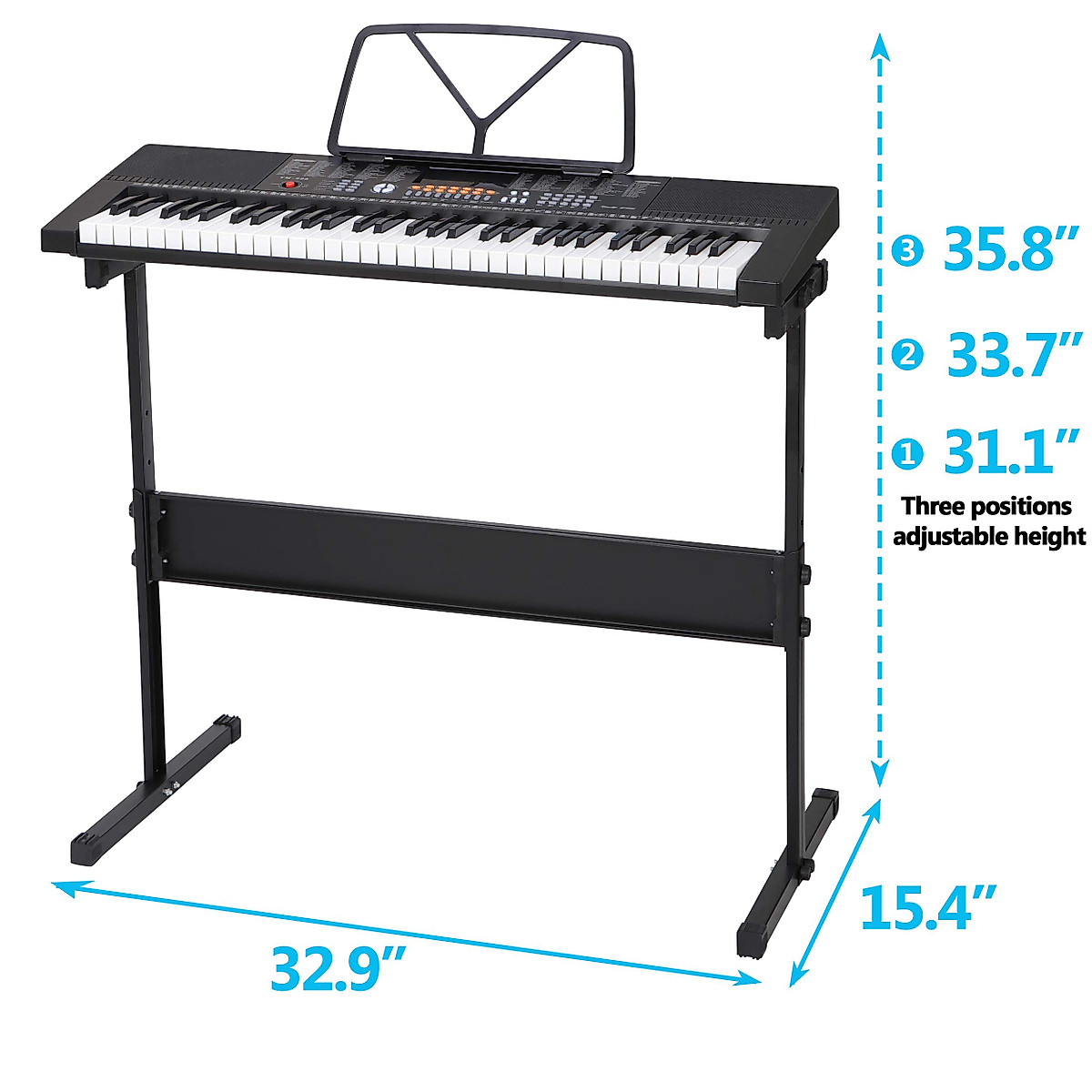 Smartxchoices 61-Key Electronic Keyboard Piano Stand Portable LED Display Keyboard Kit with Adjustable Stand, Adjustable Stool, Headphones, Microphone & Music Stand