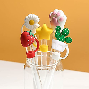 8pcs Straw Covers Cap for 0.4 inch/10mm Straws, Dust-Proof Straw Cap Tip Silicone Toppers Cartoon Reusable Plugs for Tumblers
