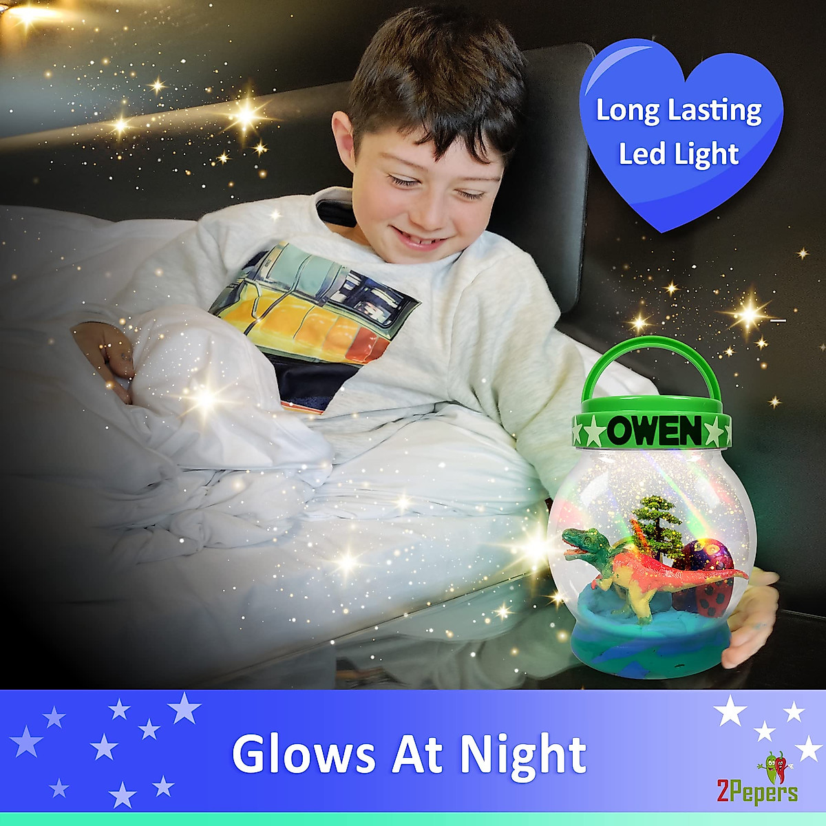 2Pepers DIY Light Up Dinosaur Nightlight Arts and Crafts for Kids, Best Birthday Gifts for Boys & Girls Ages 3 4 5 6 7 8 Years Old, Fun Stem Kit for Kids