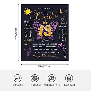 Zvzmzy Happy 13th Birthday Gifts for Girls Throw Blanket 60"X 50", Birthday Gifts for 13 Year Old Girls, Teen Girl Gifts 13 Year Old, 13 Yr Old Birthday Gift Ideas, Birthday Present for Girls Age 13