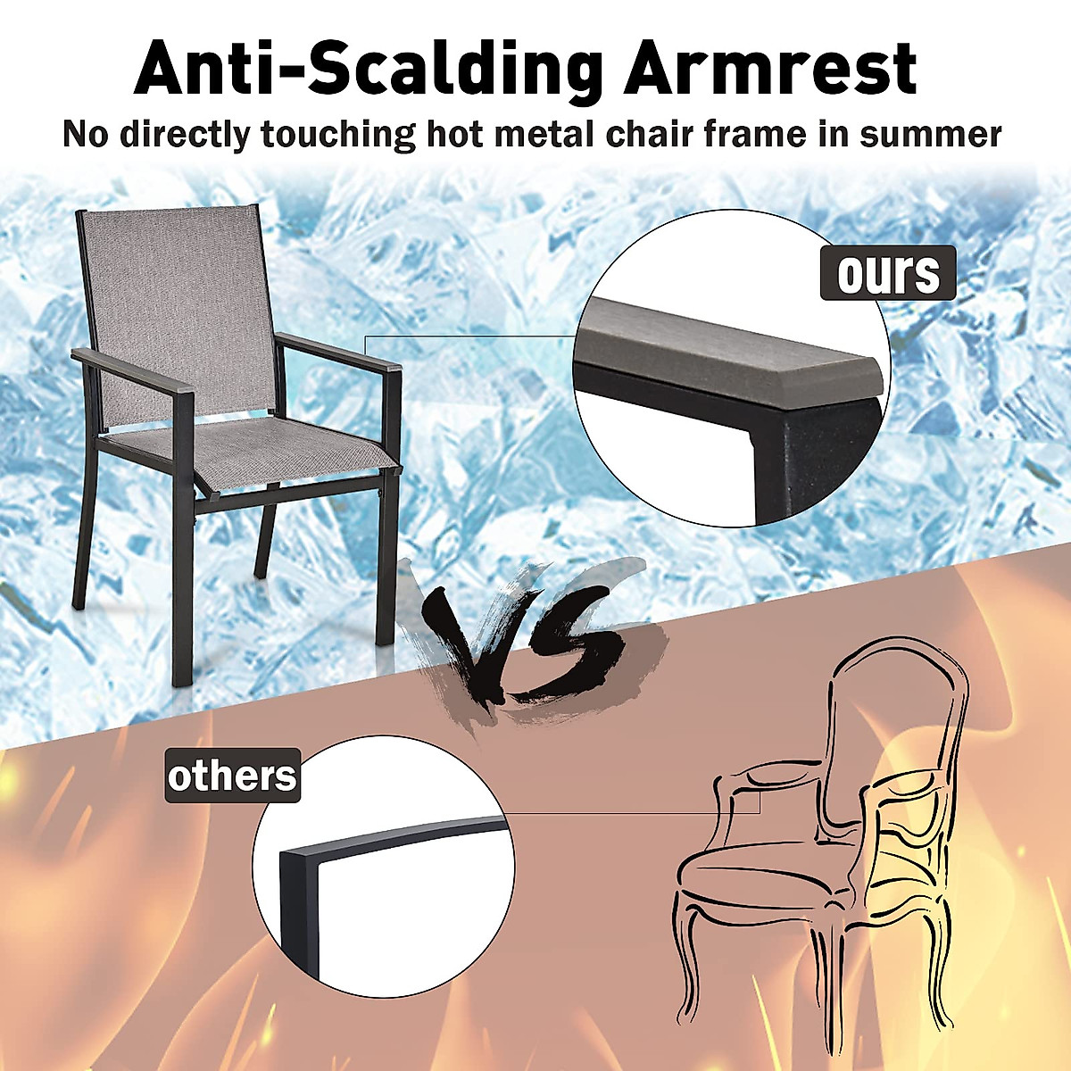 MEOOEM Patio Dining Chairs Set of 2, Outdoor Patio Chair Textilene Metal Chairs Weather Resistant Modern Furniture for Garden Backyard