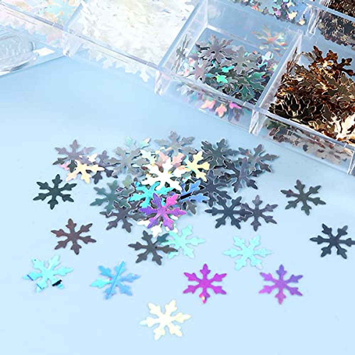 12 Grids Snowflake Nail Art Glitter Sequins 3D White Snowflakes Nail Sequins Winter Christmas Sequins Nail Decorations Snowflake Nail Art Stickers Decals Design Nail Art Supplies for Women Girls DIY