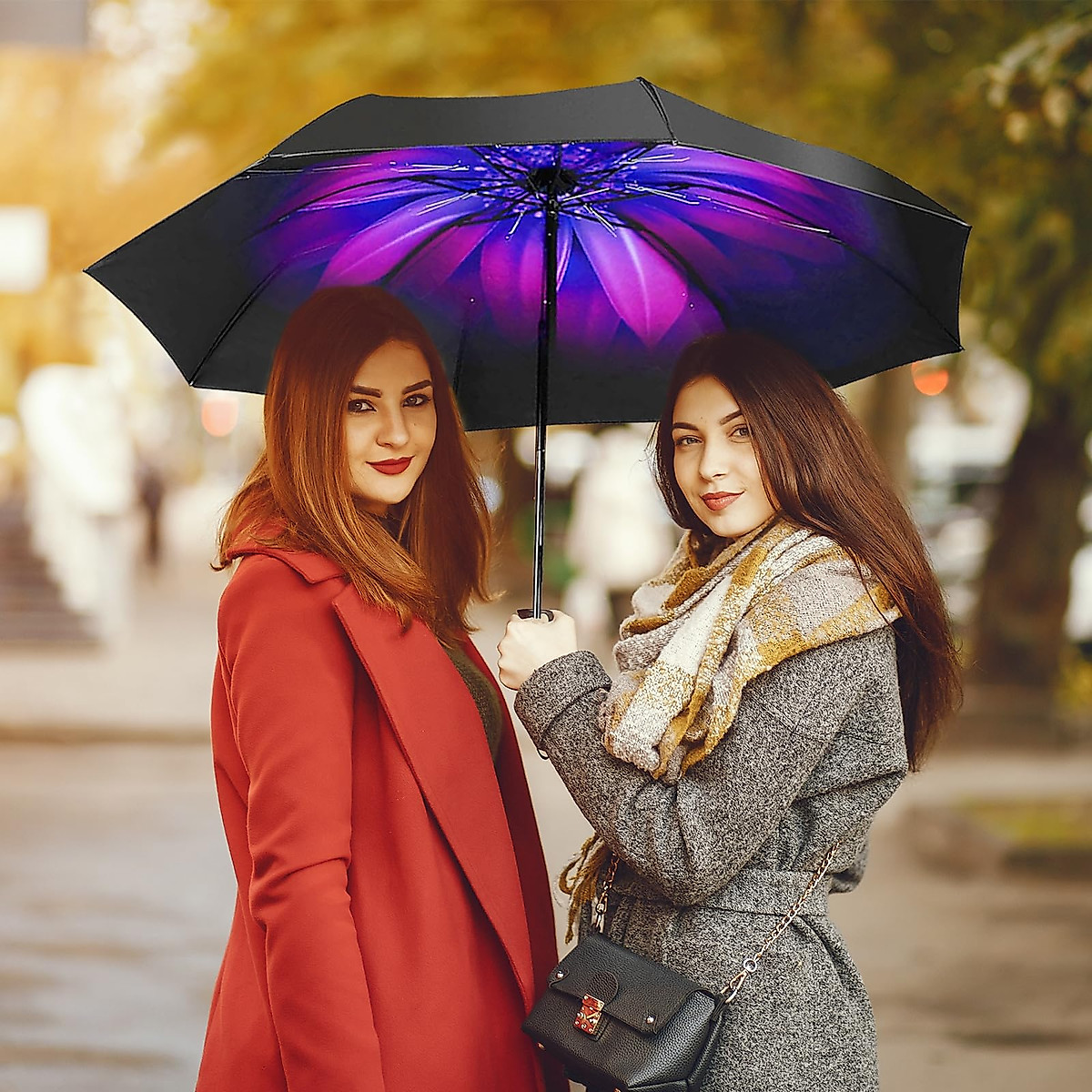 LLanxiry Compact Travel Umbrella,Windproof Waterproof Stick Umbrella Anti-UV Protection Golf Umbrellas(Orchid)