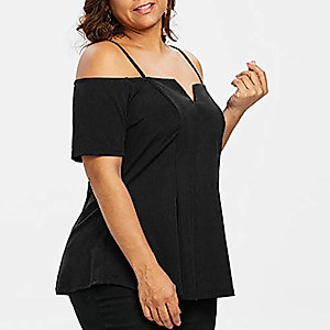 Womens Short Sleeve T Shirt Cold Shoulder Solid Color Blouse Flowy Loose Tops Camisole Tank Tops Plus SizeTunic