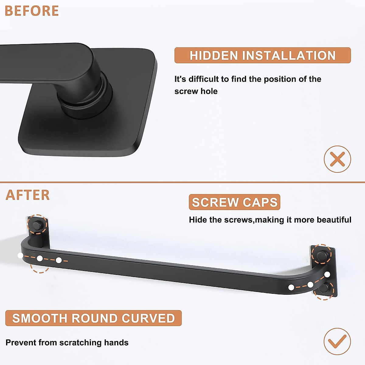 Towel Bar for Bathroom,16 inch Towel Rack Wall Mounted,Heavy Duty Hand Towel Holder Organizer Single Towel Rod Stainless Steel,Matte Black Finished