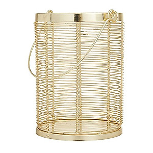 Deco 79 Metal Pillar Candle Lantern with Thin Metal Handle, 8" x 6" x 9", Gold