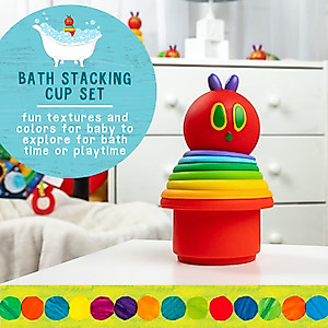 Kids Preferred World of Eric Carle The Very Hungry Caterpillar Bath Time Silicone Stacking Cup Set with Caterpillar Head Squirty Perfect for Water Play Ages 18 Months and Up