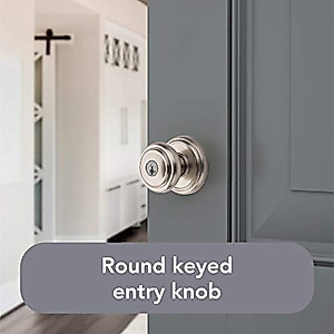 Baldwin Alcott, Entry Door Knob Handle with Keyed Lock Featuring SmartKey Re-key Technology and Microban Protection, in Satin Nickel