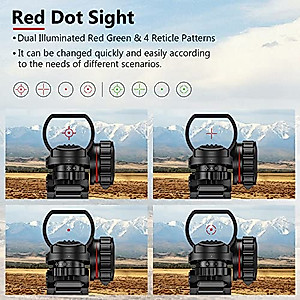 MidTen Riflescope Combo 4-12x50EG Dual Illuminated Optics & IIIA/2MW Laser Sight & 4 Holographic Reticle Red/Green Dot Sight & 20mm Scope Mount