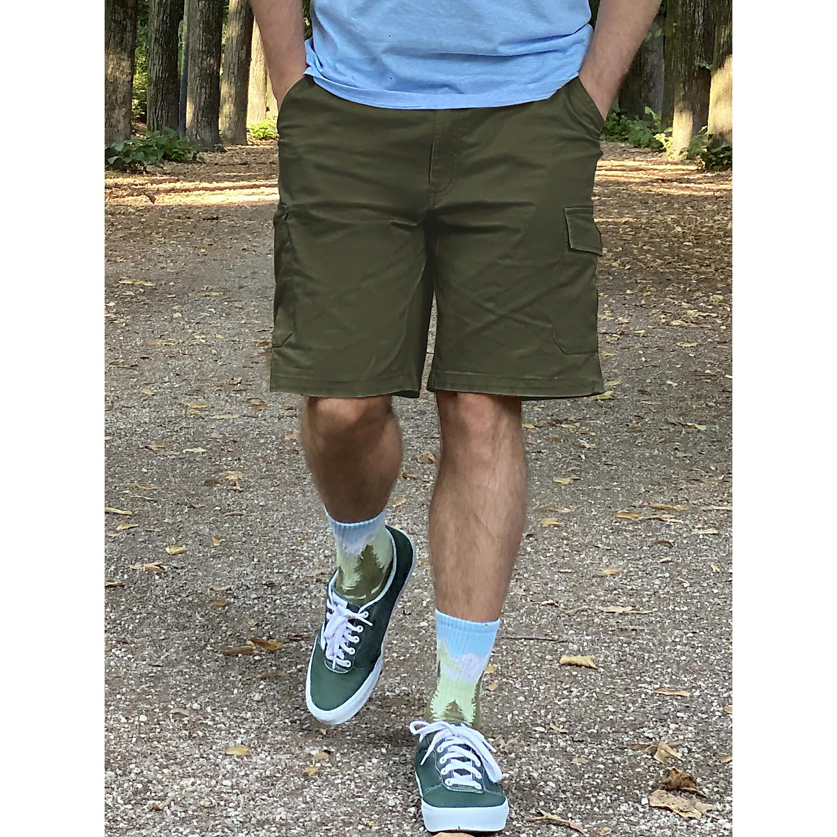 TACVASEN Mens Cargo Shorts Golf Cotton Shorts Elastic Waist Shorts Multi Pocket Shorts Hiking Shorts Fishing Shorts