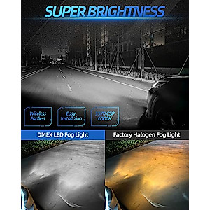 DMEX H11 H8 H16 LED Fog Light Bulbs, 6500K Cool White 5000 Lumens, Non-polarity Fog Light Replacement Bulbs, Pack of 2