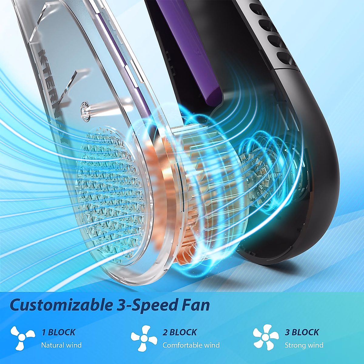 Kternay Bladeless Neck Fan - 5200mAh Portable Neck Fan with 3 Wind Speed,USB Rechargeable Personal Neck Fan, Hands-Free Design USB Fan - Ideal for Outdoor Activities and Travel