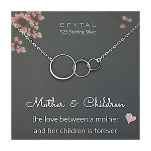 EFYTAL Mother and Children Necklace, Sterling Silver or Gold Plated Infinity Necklace, Mom Necklace for Women, Mom Gifts from Daughter, New Mom Baby Shower Gifts