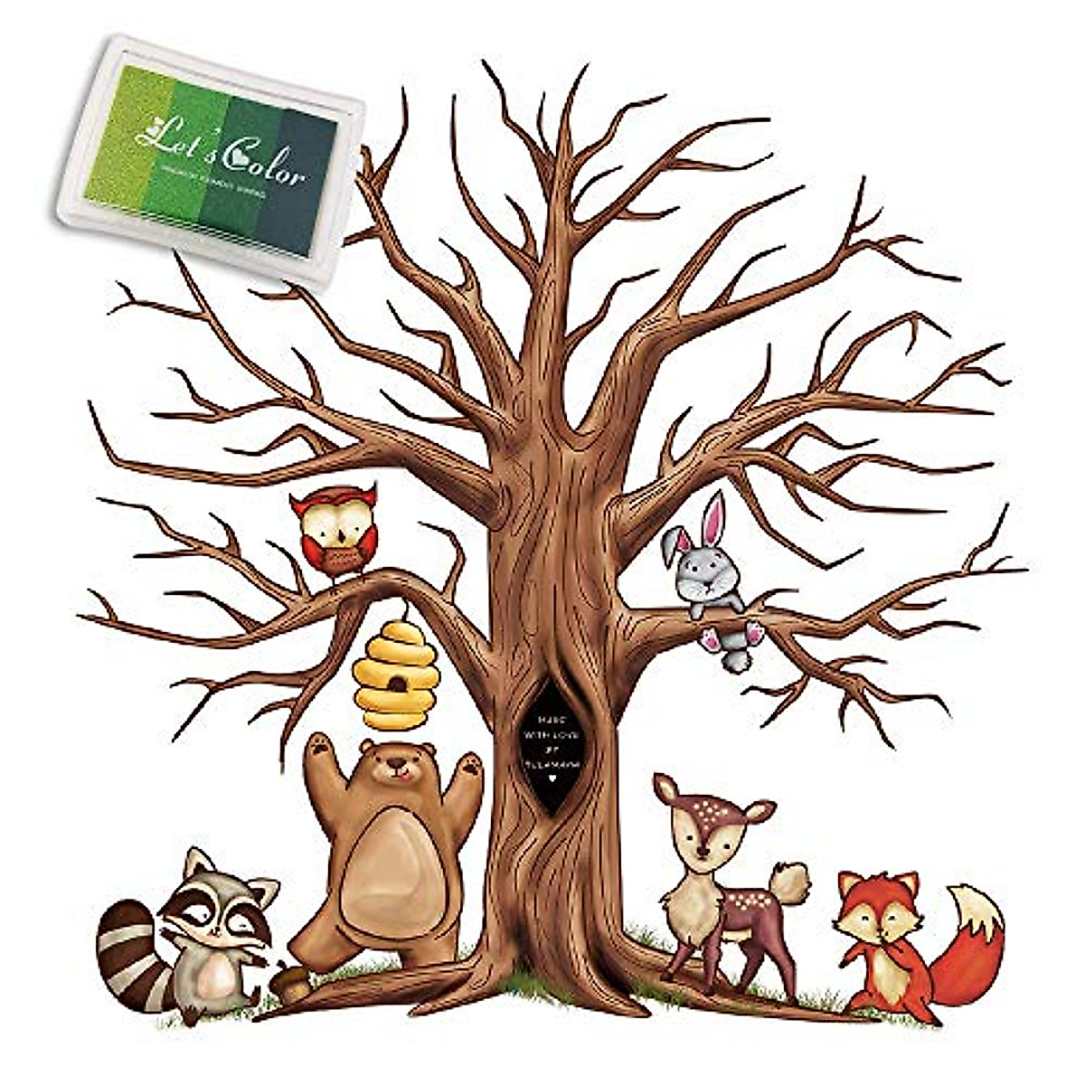 Fingerprint Tree Canvas - The Alternative to A Baby Shower Guest Book - with 25 Complimentary Good Advice Cards & Ink, Woodland