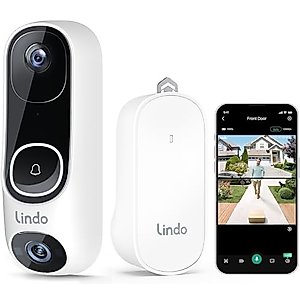Lindo Pro Dual Camera Video Doorbell 2K with Chime, Free Video History, Over 190° Widest Field of View, 5MP Ultra HD Wireless Doorbell Camera, Triple Detection, 5-Min Installation, Battery Powered