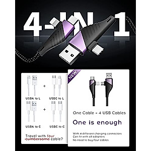 Newest [4 in 1] Multi Charging Cable 2Pack 4ft, MAGNPTER 60W 3.1A Fast Charging USB C Cable, Nylon Braided USB A/C to USB C/IP Cord, Compatible with iPhone iPad Pro/Air/Mini MacBook Galaxy S22 21 Note