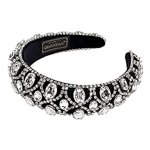 QIANXUAN Crystal Rhinestone Headbands For Women White Pearl Headbands For Girls Padded Headband Black Velvet Jewelry Chain Hairband Handmade Pearly Flower Retro Filling Diamond Hair Accessories