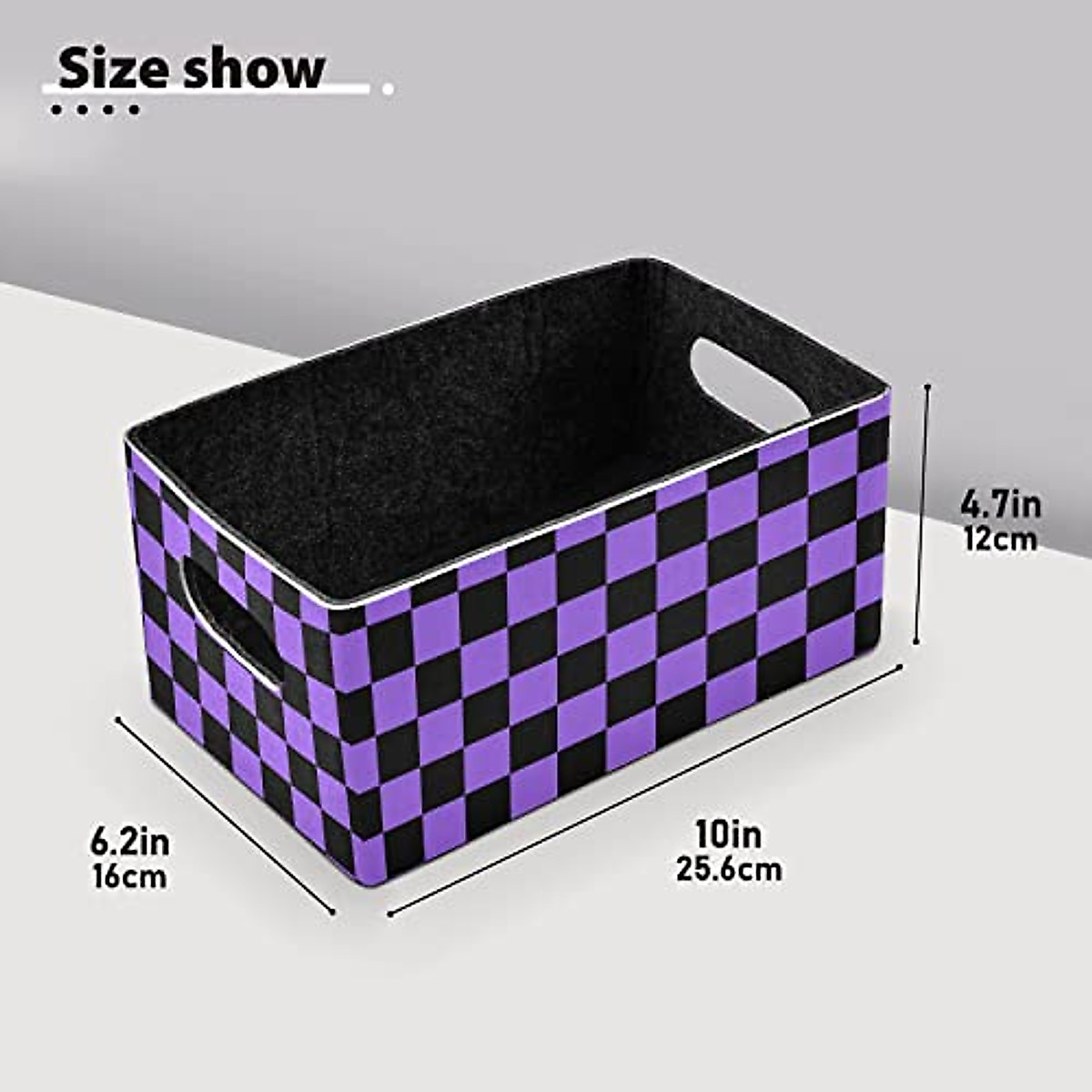 Checkerboard Black Purple Plaid Storage Basket Felt Storage Bin Collapsible Felt Storage Convenient Box Organizer for Clothes Towels Magazine