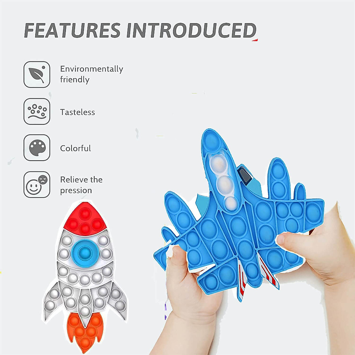 3PACK Creative Design Push Bubble Pop Fidget Sensory Airplane Toy,Push Its Toys for Boys,Adults&Kids,Pressure Bubble Silicone Game Gift Special Need Kid Teen Adult Friend(Aircraft+Rocket)