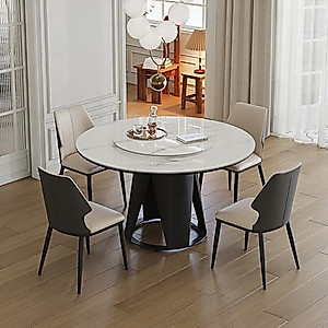 Runboll 59'' Modern Round Dining Table with Lazy Susan, Sintered Stone Dinner Table with 35.4" Round Turntable for Dining Room(Not Included Chairs)