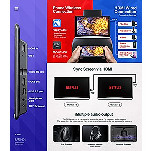 12.4" Android Universal 4K Car TV Headrest Monitor Tablet for Back seat, Support Phone Wireless Connection Mirror Link Touch Screen,with WiFi/Bluetooth/HDMI/USB/AV in/SD/Airplay Video Player(1*pcs)