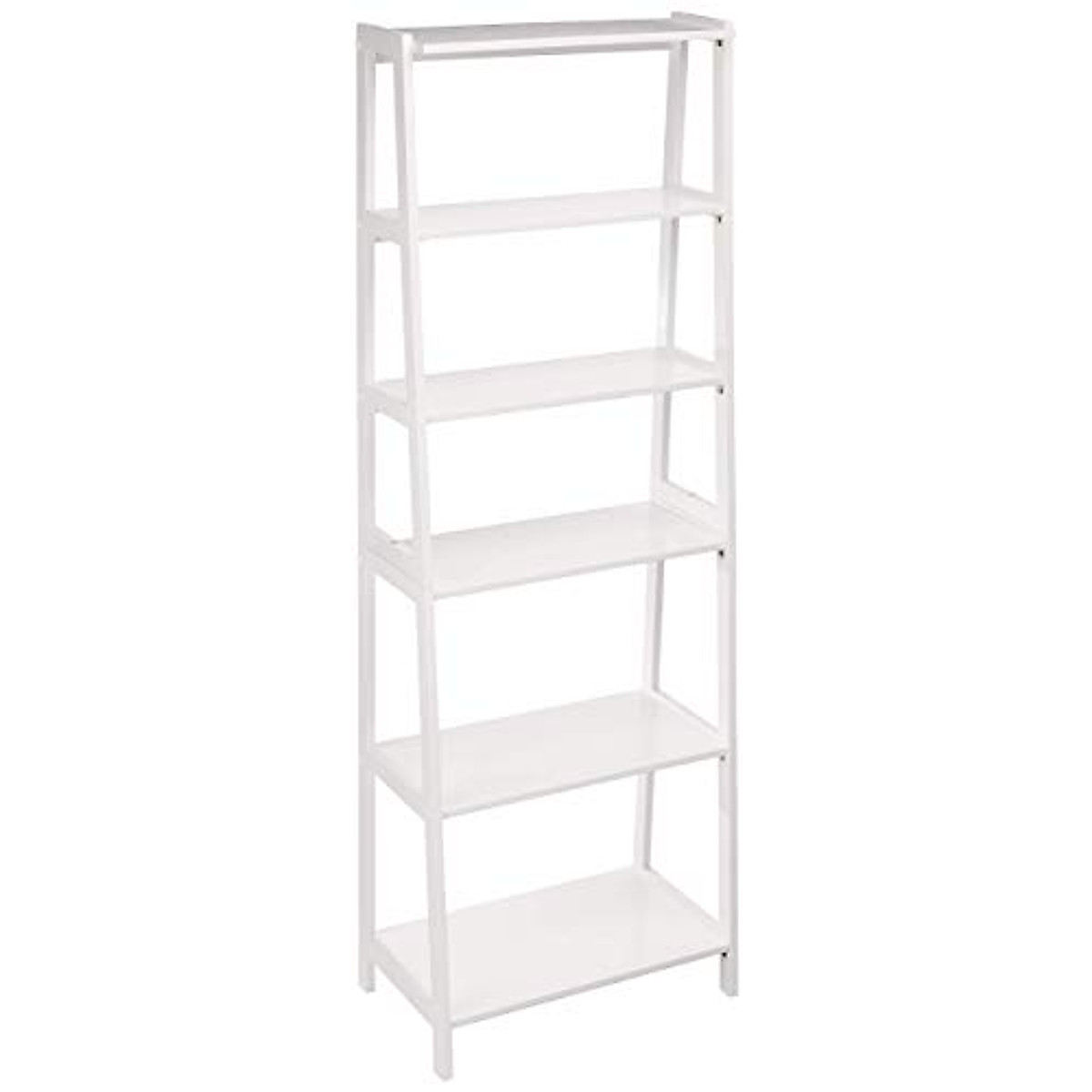 Amazon Basics Rubberwood 5 Shelf Ladder Bookcase, White, 15.03" D x 25.98" W x 74.48" H