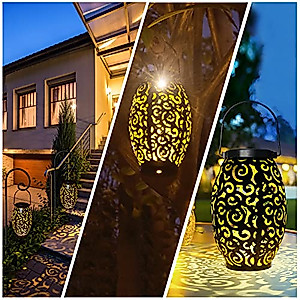 2 Pack Solar Lanterns Outdoor Waterproof - Metal Hanging Solar Lights, Solar Powered LED Lantern Decorative for Patio Yard Porch Pathway Walkway Tabletop Lawn and Garden Lighting (Black)