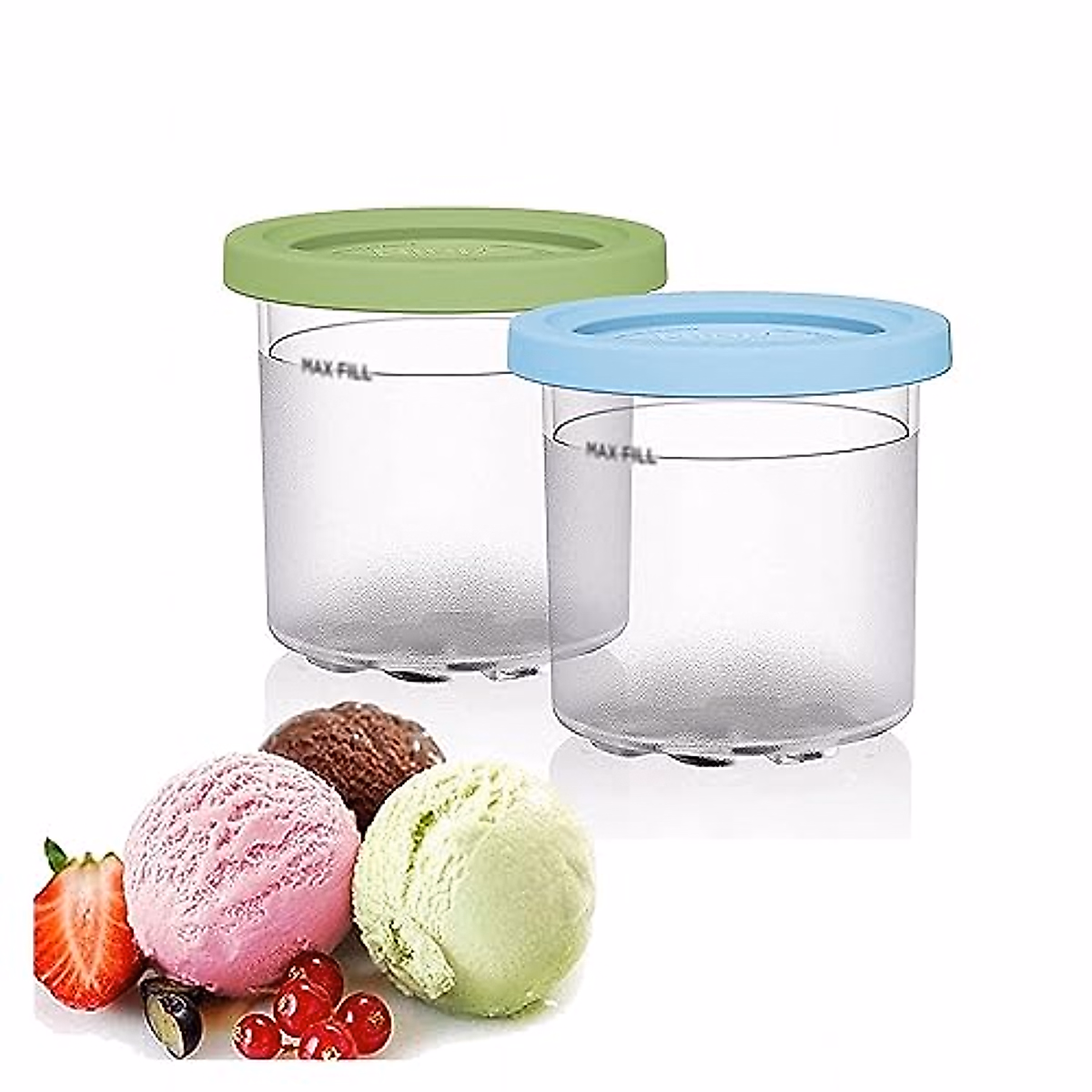 EVANEM 2/4/6PCS Creami Pints and Lids, for Ninja Creami Pint Containers,16 OZ Pint Containers Dishwasher Safe,Leak Proof Compatible with NC299AMZ,NC300s Series Ice Cream Makers,Blue+Green-2PCS