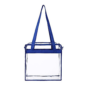 BAGAIL Clear bags Stadium Approved Clear Tote Bag with Zipper Closure Crossbody Messenger Shoulder Bag with Adjustable Strap(12 Inch X 12 Inch X 6 Inch,RoyalBlue)