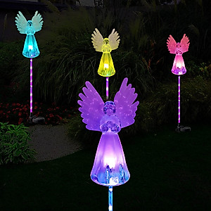 MIBUNG 4 Pack Solar Angel Lights Outdoor Decor,Solar Powered Color Changing Angel Easter Stakes Decorative Memorial Lights Garden Yard Lawn Pathway Grave Cemetery Decoration,Valentine's Day Women Gift