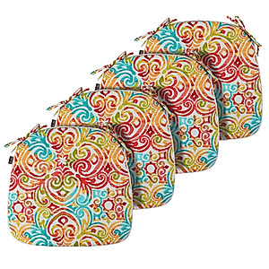 FUNHOME Outdoor Chair Cushions Set of 4, Waterproof Seat Cushions D16xW17 Inch, All Weather Patio Chair Pads with Tie, Cushions for Furniture Garden Office Decoration, Corinthian Dapple