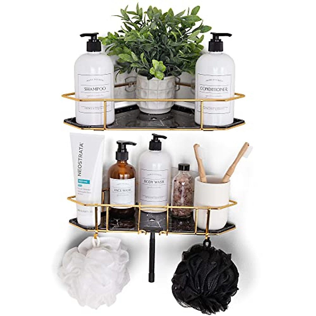 LuxeCaddy Shower Caddy , Corner Shower Caddy ,Shower Organizer, Shower Shelves Inserts for Bathroom Organization, Gold