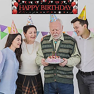 KEWEYA Black and Red Happy Birthday Banner Decorations Red Black Happy Birthday Backdrop Party Supplies for Men Women 16th 18th 21st 30th 40th 50th 60th 70th 80th Birthday Photo Background Sign Decor