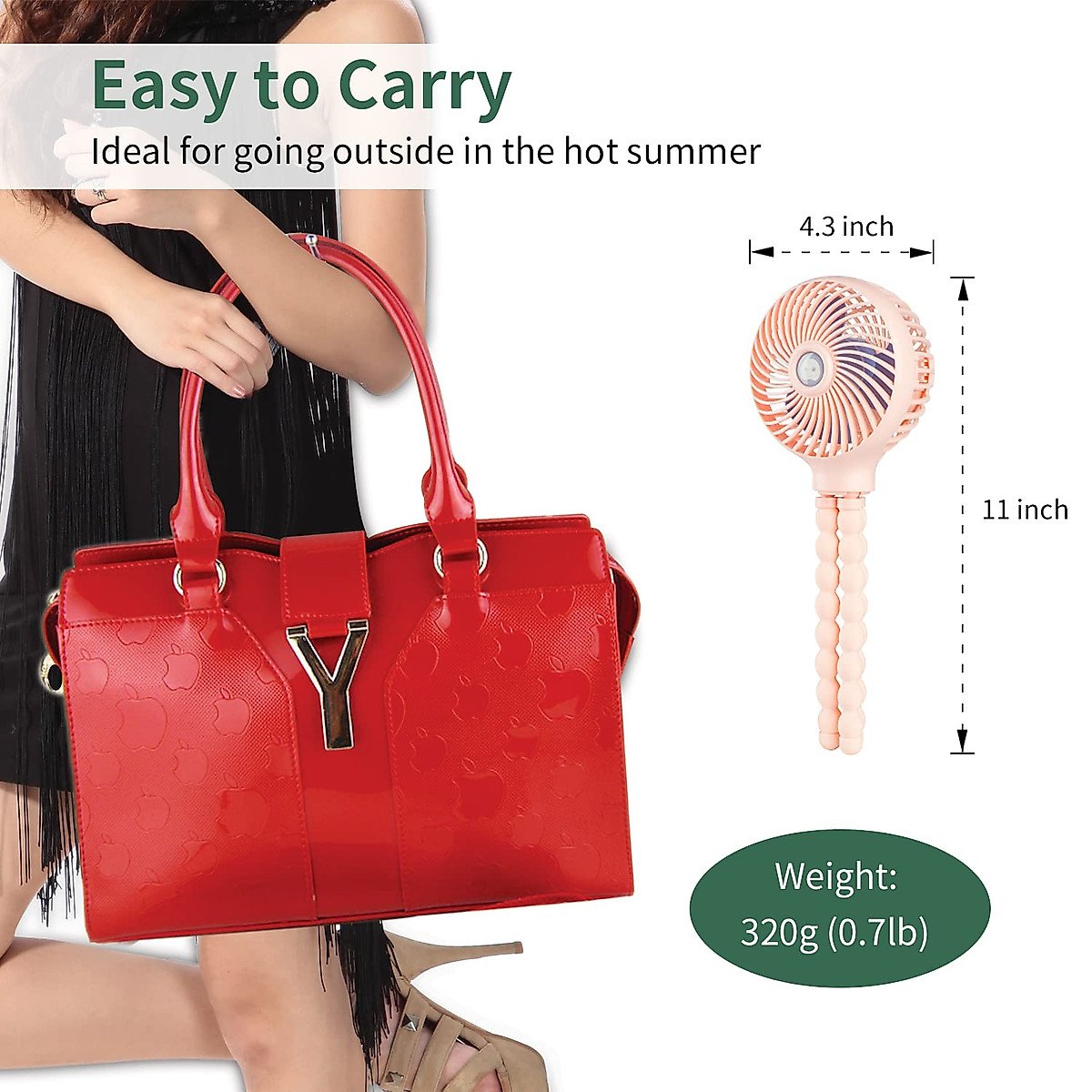 snawowo Mini Handheld Personal Portable Fan, Baby Stroller Fan, Car Seat USB or Battery Powered, with Flexible Tripod Clip on Student Bed Desk Bike Crib Treadmill Camping Traveling(Pink)