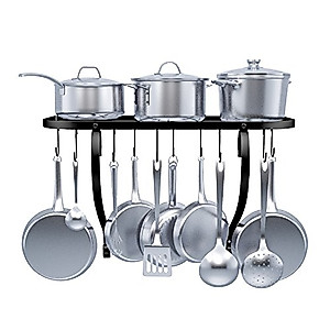 Vdomus Wall Mounted Pot and Pan Rack for Kitchen, Cookware Hanging rack with 10 Hooks Included, Hanging Pan Organizer, Black