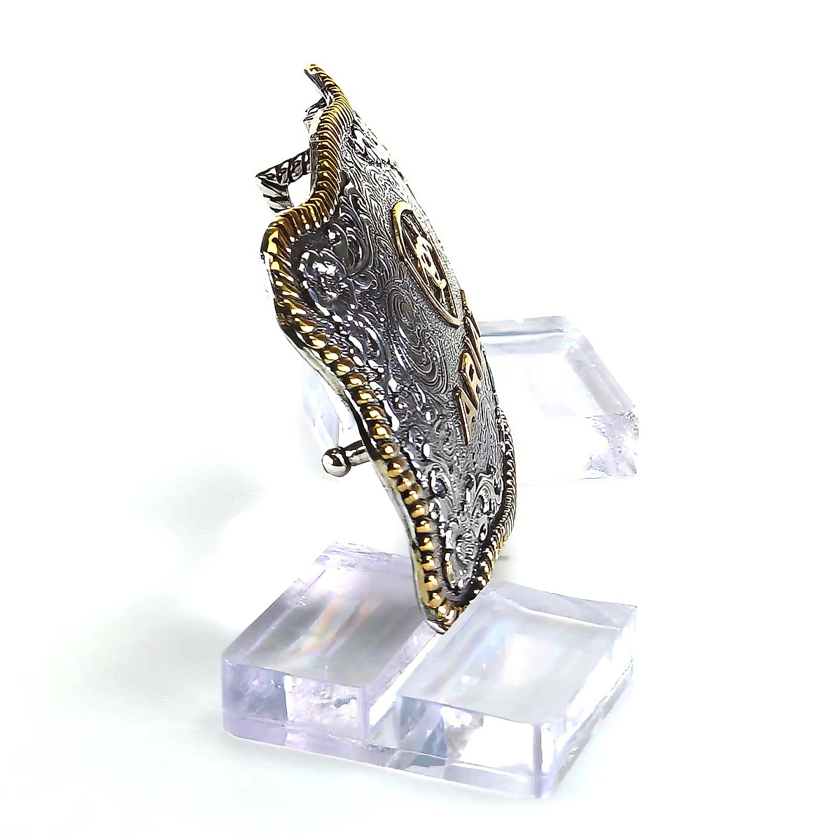 ARIAT Large Scalloped Shape Buckle with Logo, Floral and Scroll Detail, Twisted Rope Trim, 3.75"x 2.75"