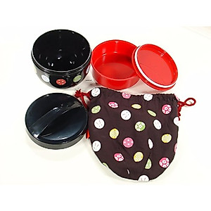 Japanese Bento Bowl 2 Tier Temari Rabbit 560ml (19oz) with Carrying Bag (Black)