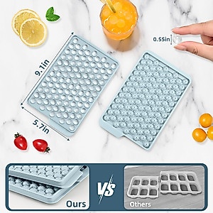WIBIMEN Mini Ice Cube Trays, Upgraded Small Ice Cube Trays Easy Release, 104x4 PCS Tiny Ice Cube Tray Crushed Ice Tray for Chilling Drinks Coffee Juice(4Pack Blue Ice trays & Ice Bin & Ice Scoop)