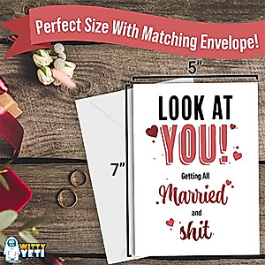 Super Funny Engagement Card by Witty Yeti. 5"x7" Fun Greeting Card. Hilarious Adult Wedding Gift for Bride or Groom. Perfect Way to Say Congratulations at Bridal Shower, Bachelorette or Bachelor Party