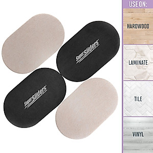 Super Sliders 3 1/2" x 6" Oval Reusable Furniture Sliders for Hard Surfaces - Effortless Moving and Surface Protection, Beige (4 Pack)