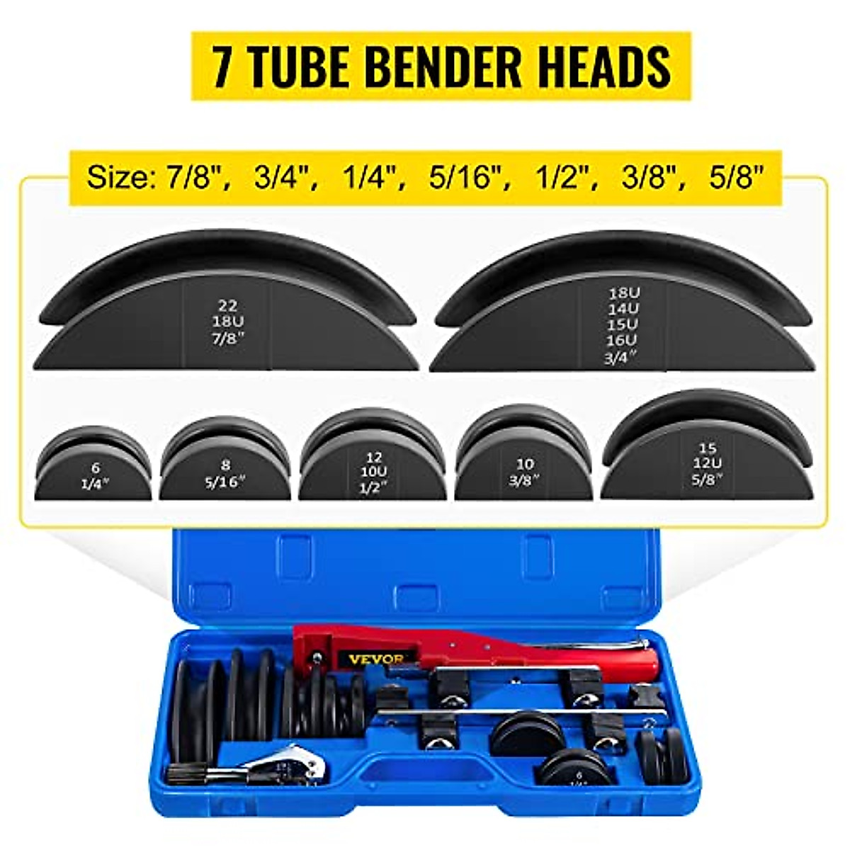 Mophorn Pipe Bender, Tube Bender Kit Hand Tool 1/4 to 7/8 Inch, Refrigeration Ratcheting Tubing Benders 90 Degrees for for HVAC Copper, Aluminum Tubes